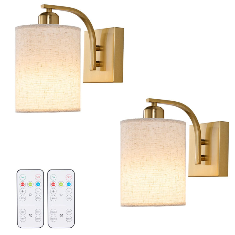Everly Quinn Gold Rechargeable Battery Operated Wall Sconces Set Of 2 With Remote, Wireless ...